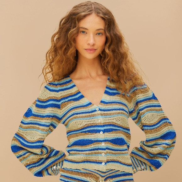FARM Rio | Tops | Farm Rio Blue Mixed Waves Knit Blouse | Poshmark